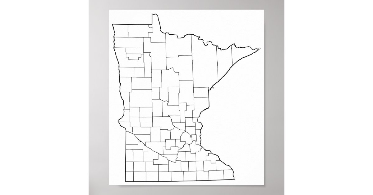 Minnesota Counties Blank Outline Map Poster | Zazzle