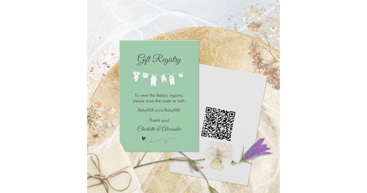 Mint Green Minimalist Baby Shower Gift Registry Enclosure Card | Zazzle