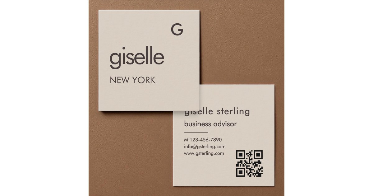 Mocha Brown Monogram QR Code Minimalist Square Business Card | Zazzle