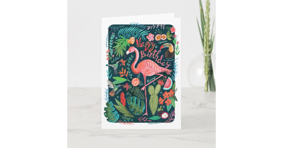 Modern Blue & Pink Flamingo painted Birthday Card | Zazzle