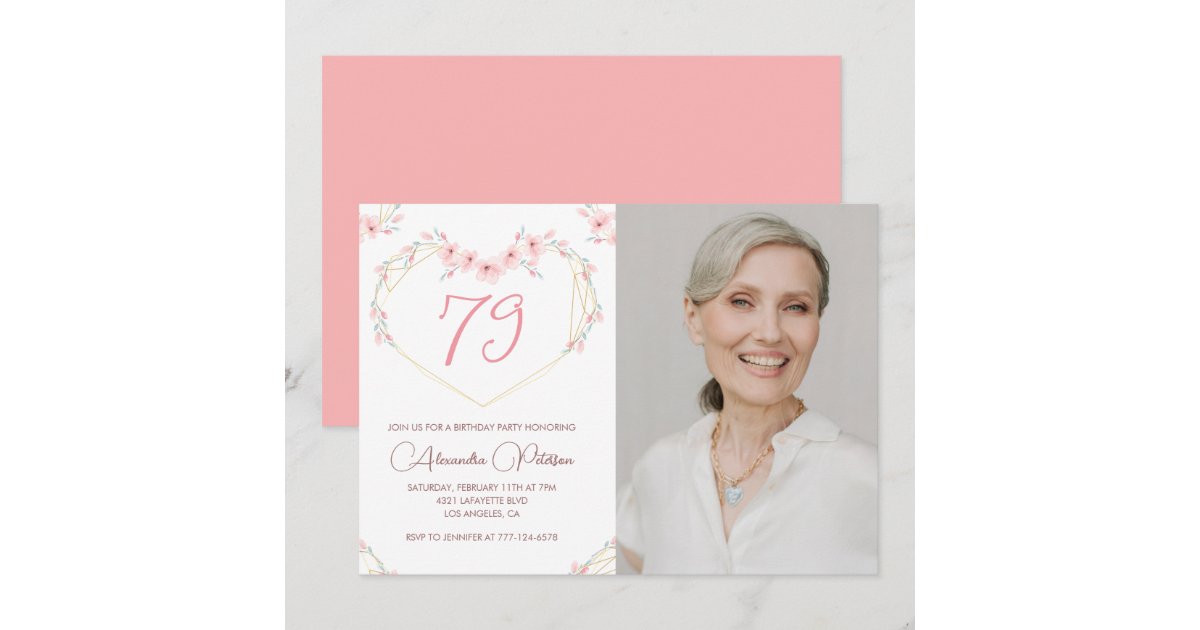Modern Boho Floral Photo 79th birthday invitation | Zazzle
