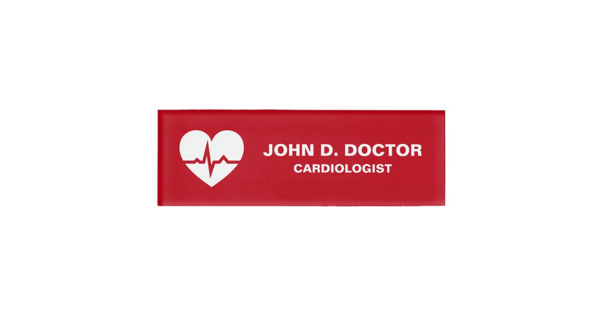 Modern cardiology cardiologist red name tag | Zazzle