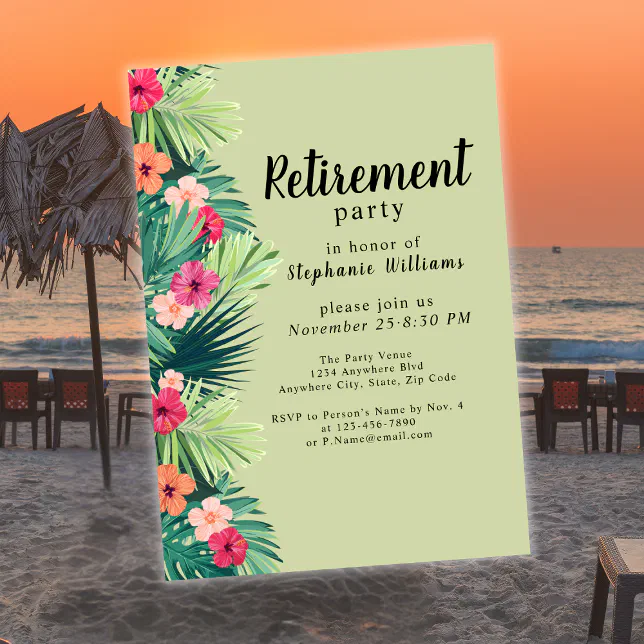 Modern Colourful Tropical Flower Retirement Party Invitation | Zazzle