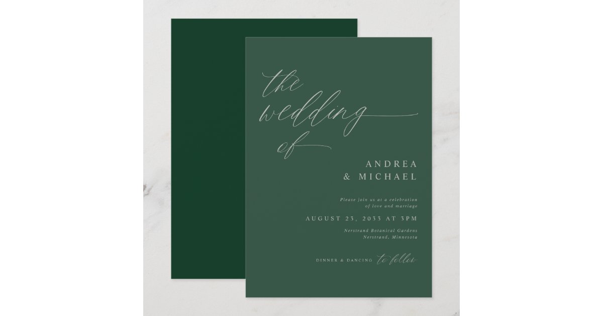 Modern Elegant Monochromatic Emerald Green Wedding Invitation | Zazzle