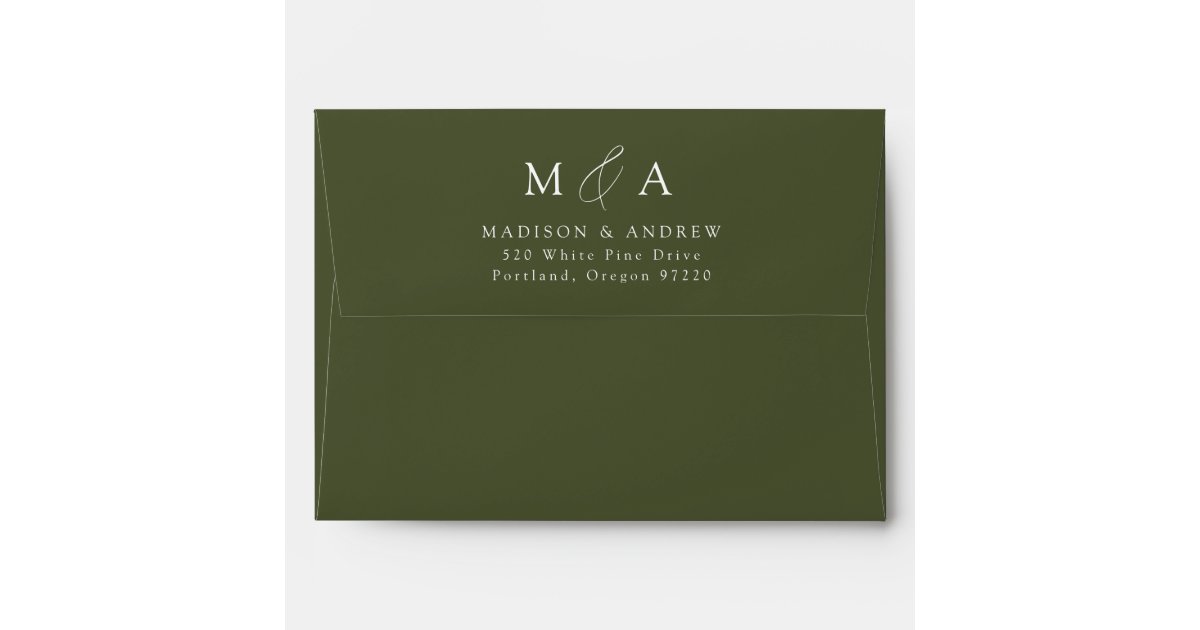 Modern Elegant Olive Green Monogram Wedding Envelope | Zazzle