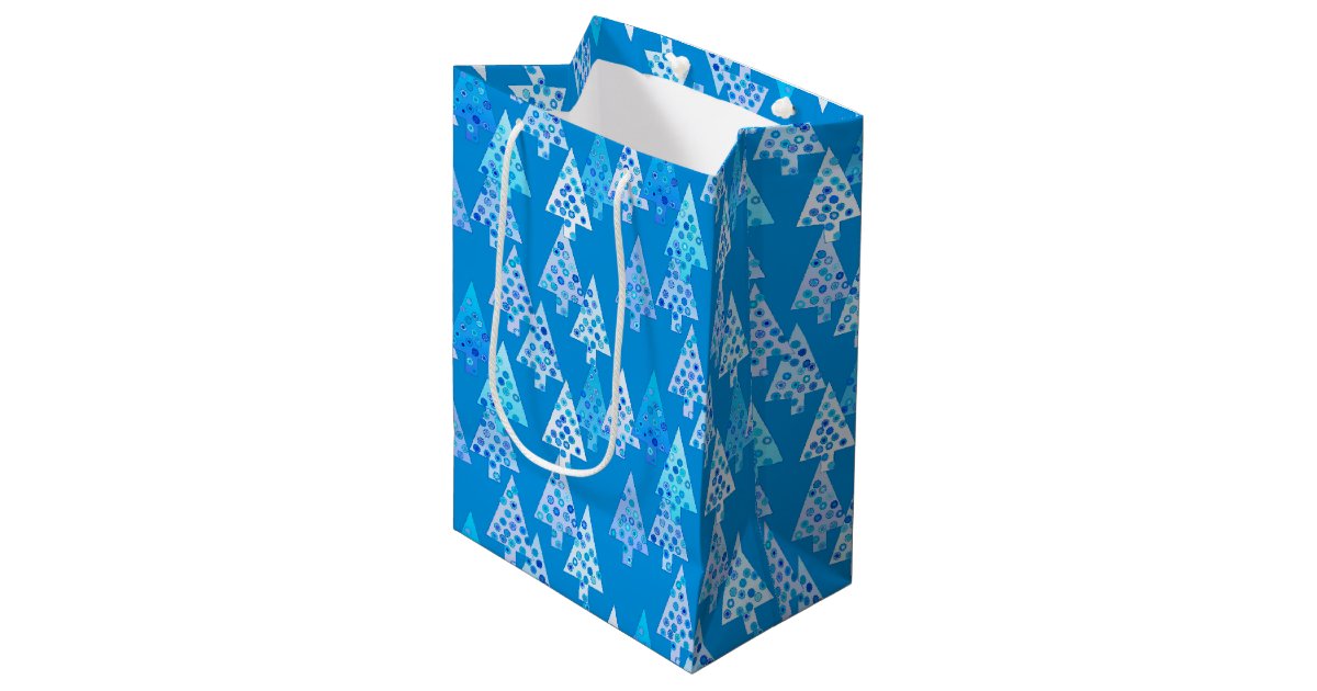Modern Flower Christmas Trees, Cerulean Blue Medium Gift Bag | Zazzle