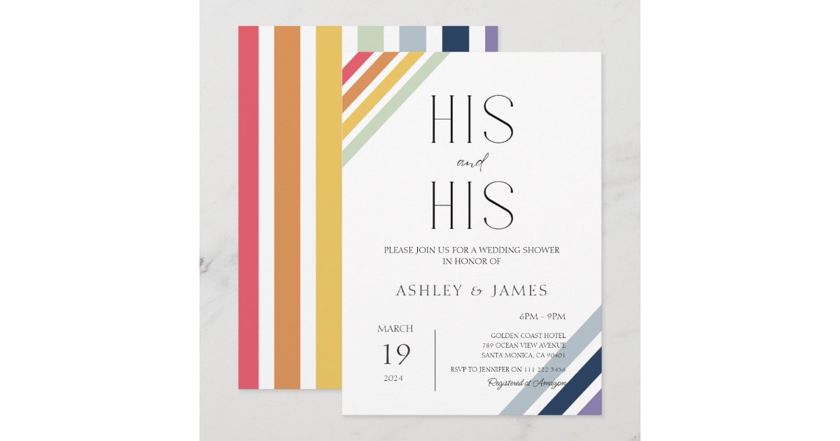 Modern Gay Wedding Couples Shower His & His LGBTQ Invitation | Zazzle