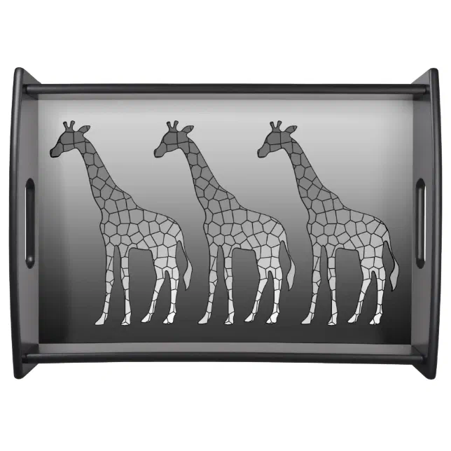 Modern Geometric Giraffe, Silver Grey / Grey Serving Tray | Zazzle