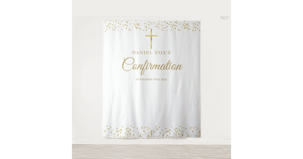 Modern Gold Confirmation Photo Backdrop Tapestry | Zazzle
