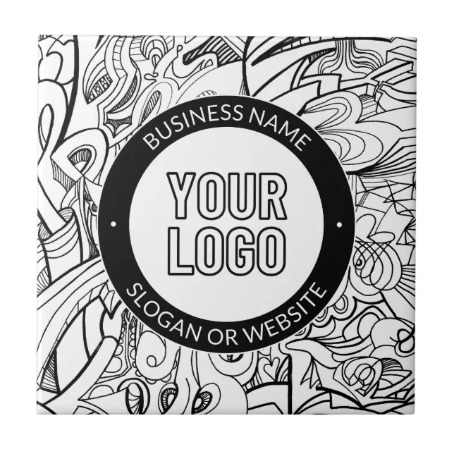 Modern Line Artwork & Your Logo w/Editable Text Tile | Zazzle