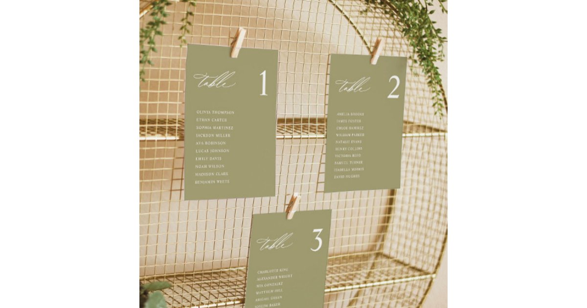 Modern Matcha Green Wedding Seating Chart Cards | Zazzle