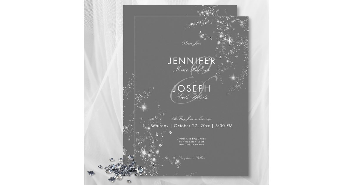 Modern Minimal Grey & White Glam Diamonds Wedding Invitation | Zazzle