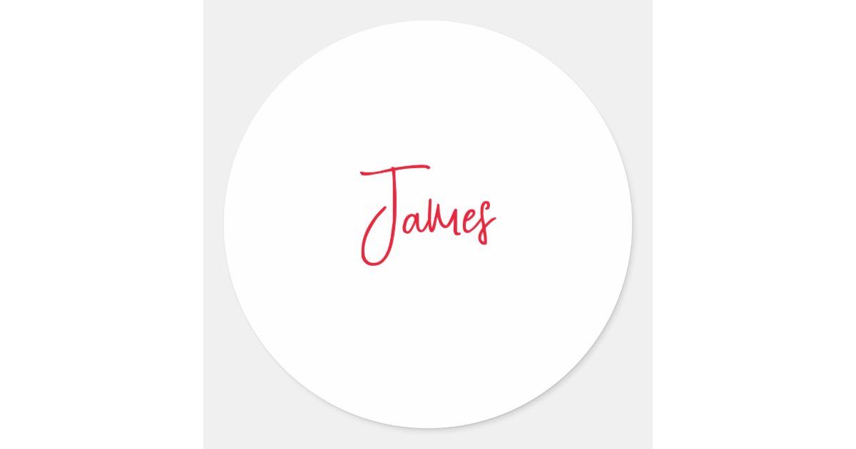 Modern Minimalist Plain Calligraphy Red White Classic Round Sticker ...