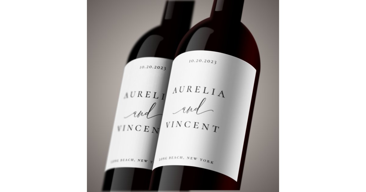 Modern Minimalist Wedding Wine Label | Zazzle