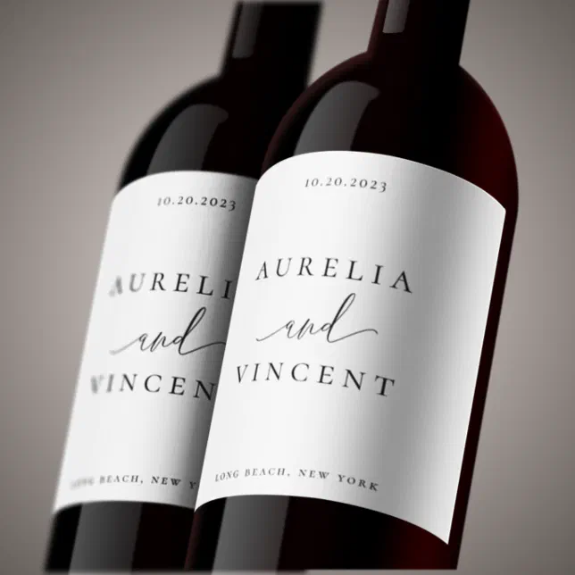 Modern Minimalist Wedding Wine Label | Zazzle