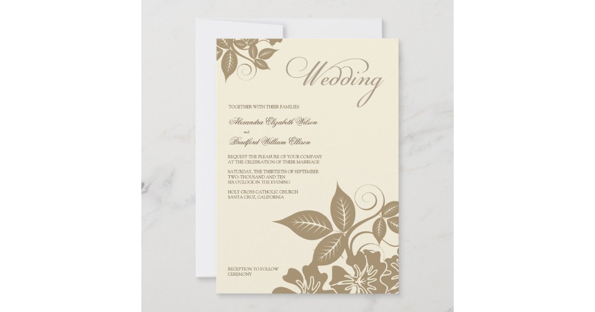 Modern Mocha/Cream Floral Wedding Invitation | Zazzle