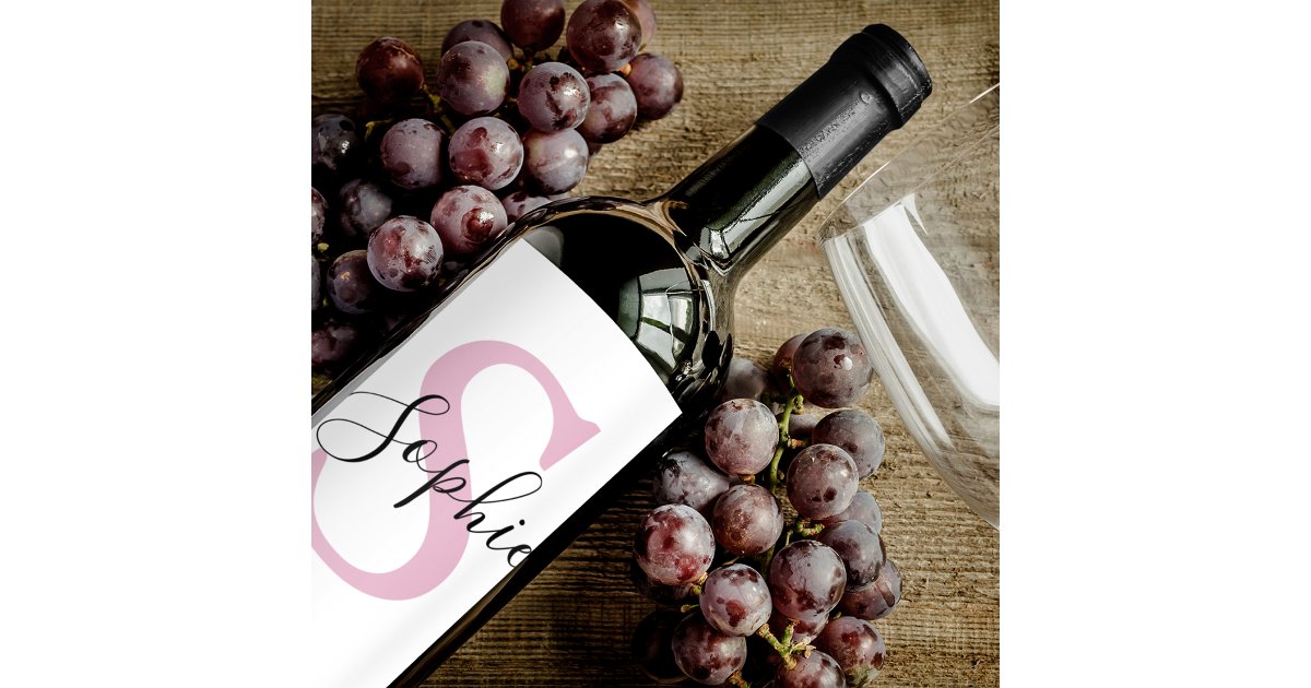 Modern Personalized Name Monogram Pink Wine Label | Zazzle