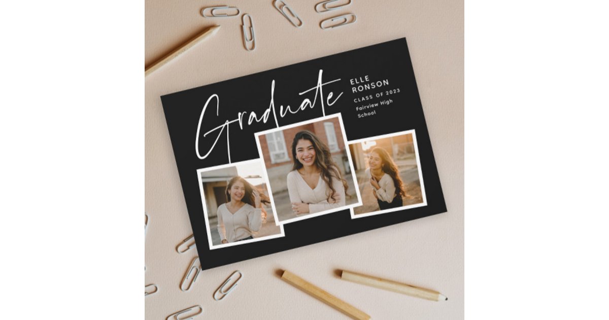 Modern Script Photo Collage Graduation Invitation | Zazzle.ca