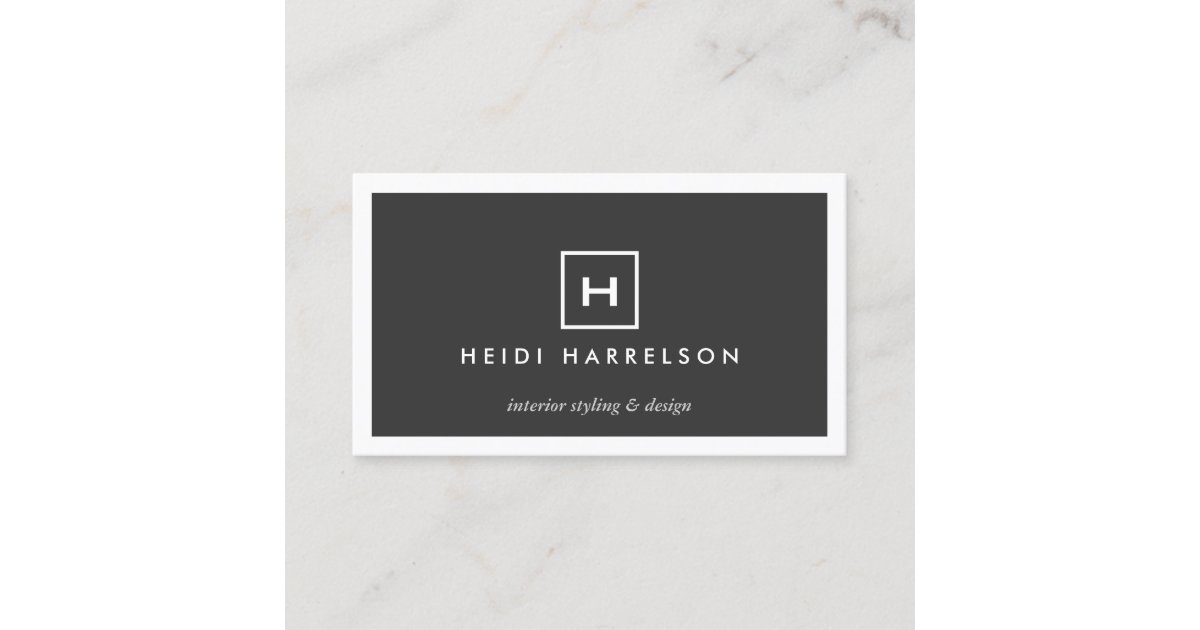 MODERN & SIMPLE BOX LOGO w/ YOUR INITIAL/MONOGRAM Business Card | Zazzle