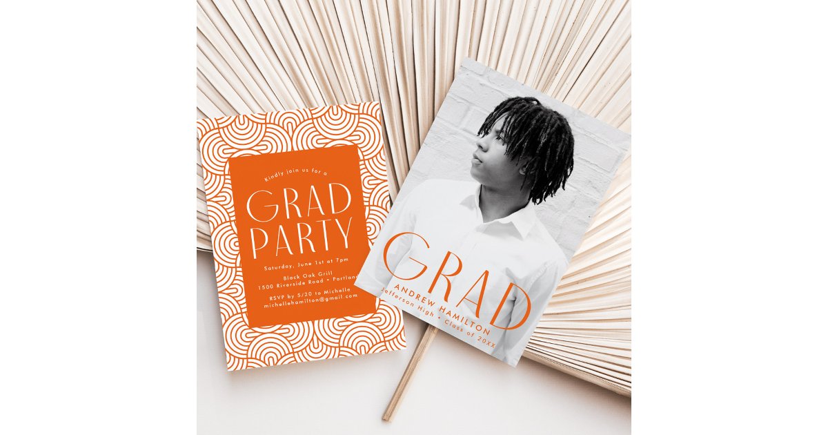 Modern Simplicity Orange Photo Graduation Party Invitation | Zazzle