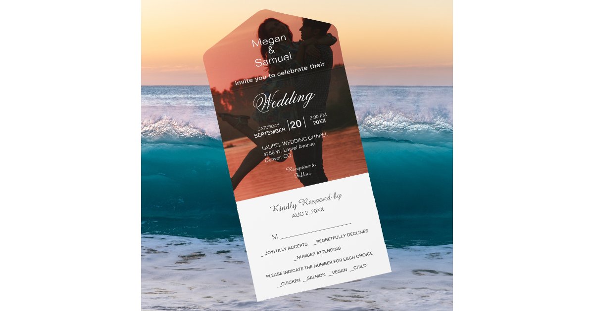 Modern Two Photo White Text Minimalist Wedding All In One Invitation ...