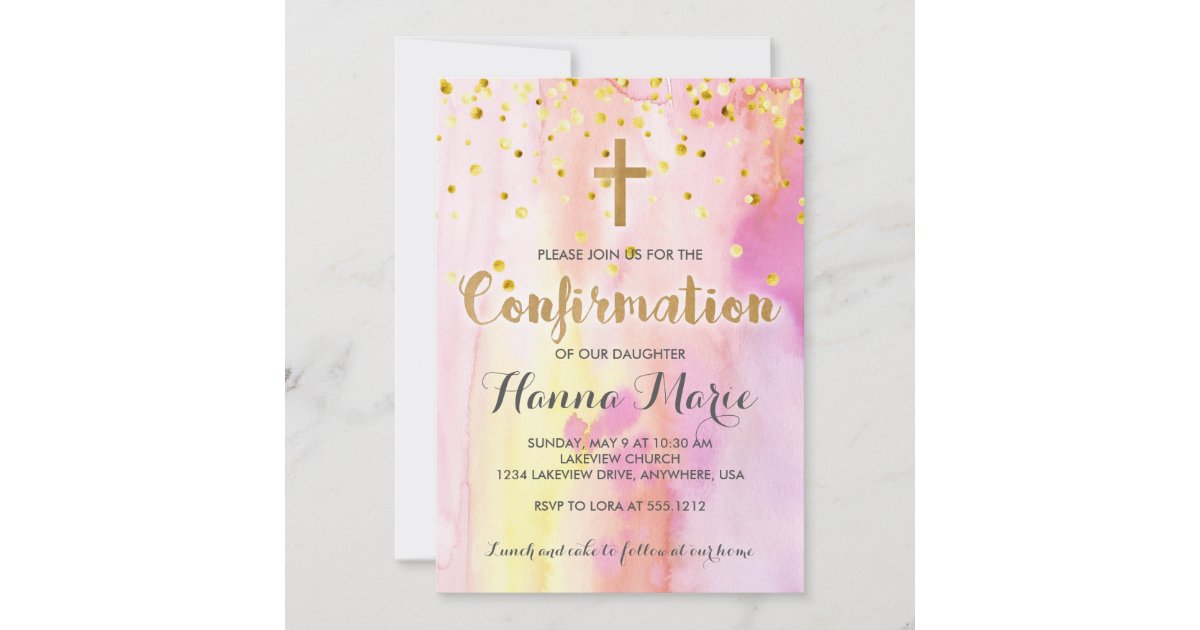 Modern Watercolor Confirmation Invitation | Zazzle