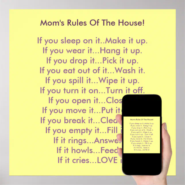 Mom's Rules Of The House Poster | Zazzle