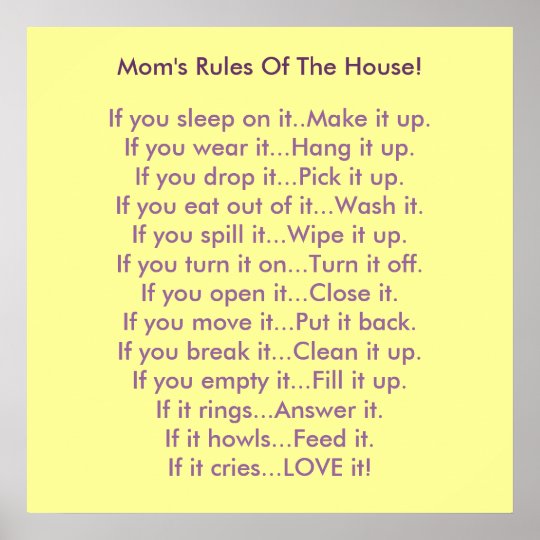 Mom's Rules Of The House Poster | Zazzle.ca