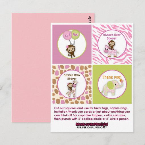MONKEY Girl Jungle Baby Shower Cupcake Topper JJ Postcard | Zazzle