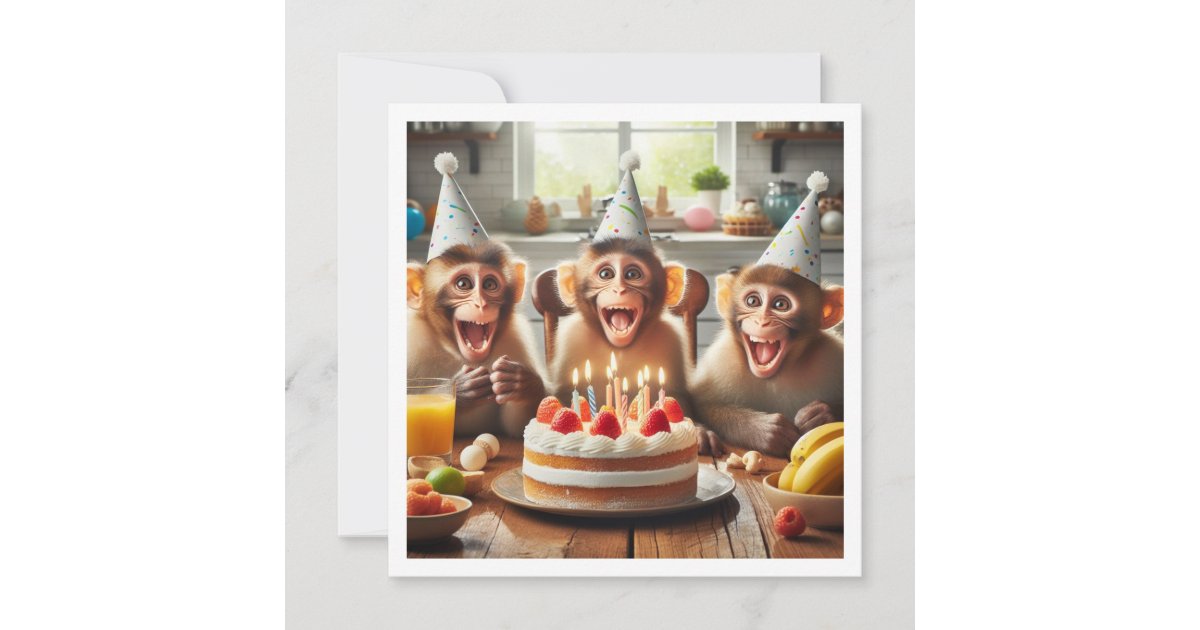 Monkeys celebrating birthday, monkey invtitation invitation | Zazzle
