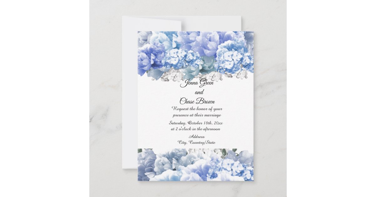 Monochromatic Blue Bouquet Wedding Invitation | Zazzle