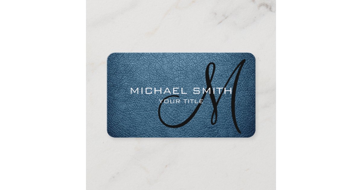 Monogram Air Force blue Leather Look Business Card | Zazzle