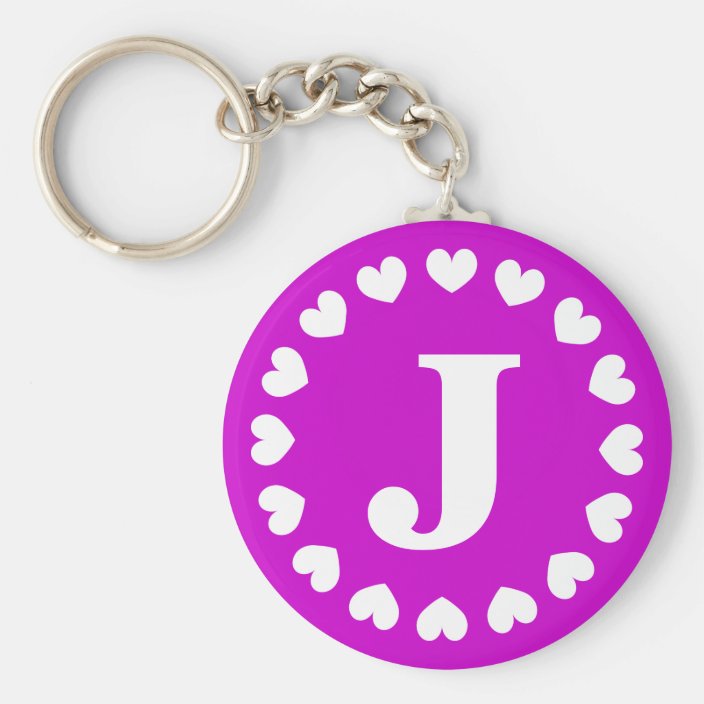 Monogram letter J keychain with white love hearts | Zazzle.ca