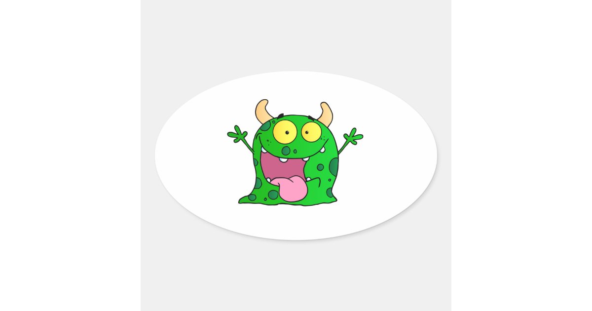 Monster Funny Comic Drawing Cartoon Cute Happy Oval Sticker | Zazzle