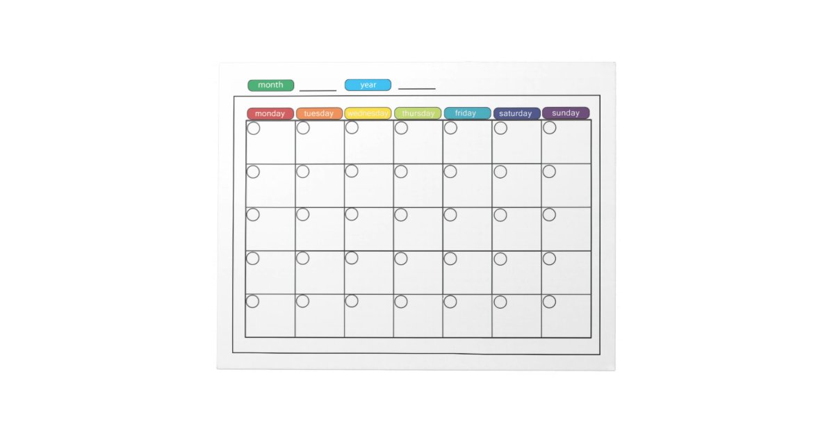 Monthly Calendar Notepad | Zazzle