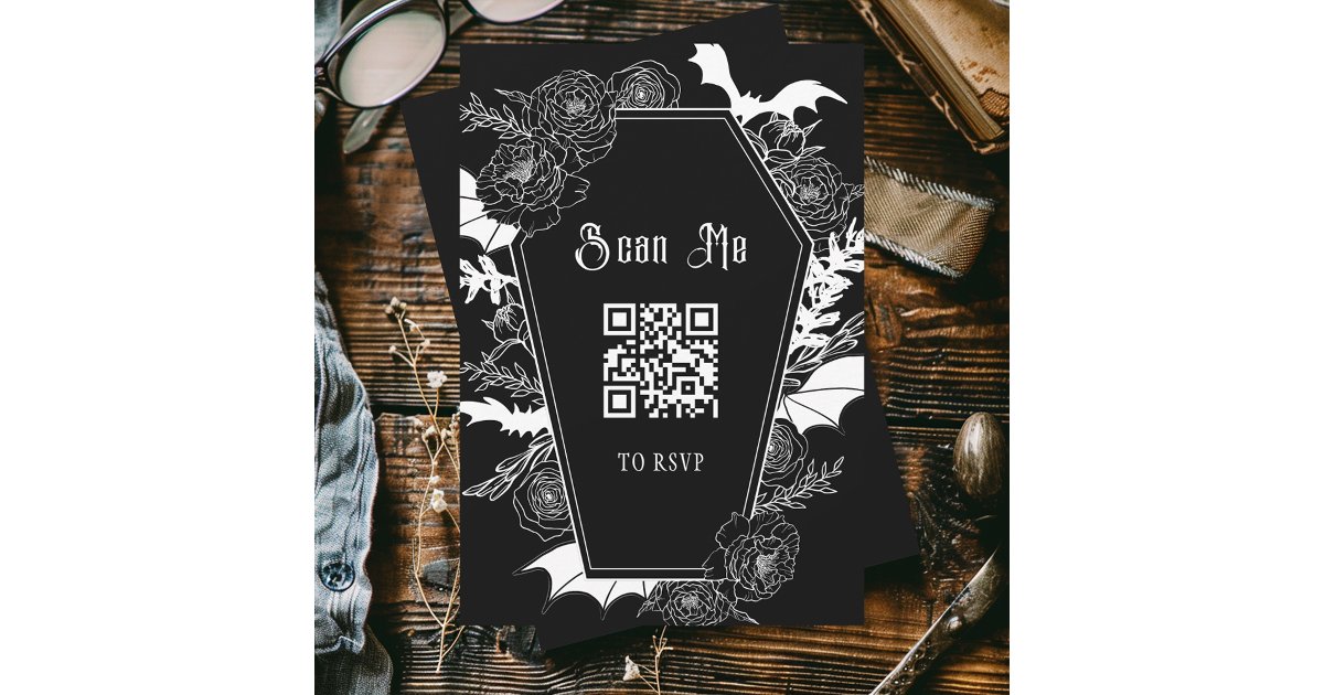 Moody Black Gothic Wedding QR Code Website RSVP Card | Zazzle