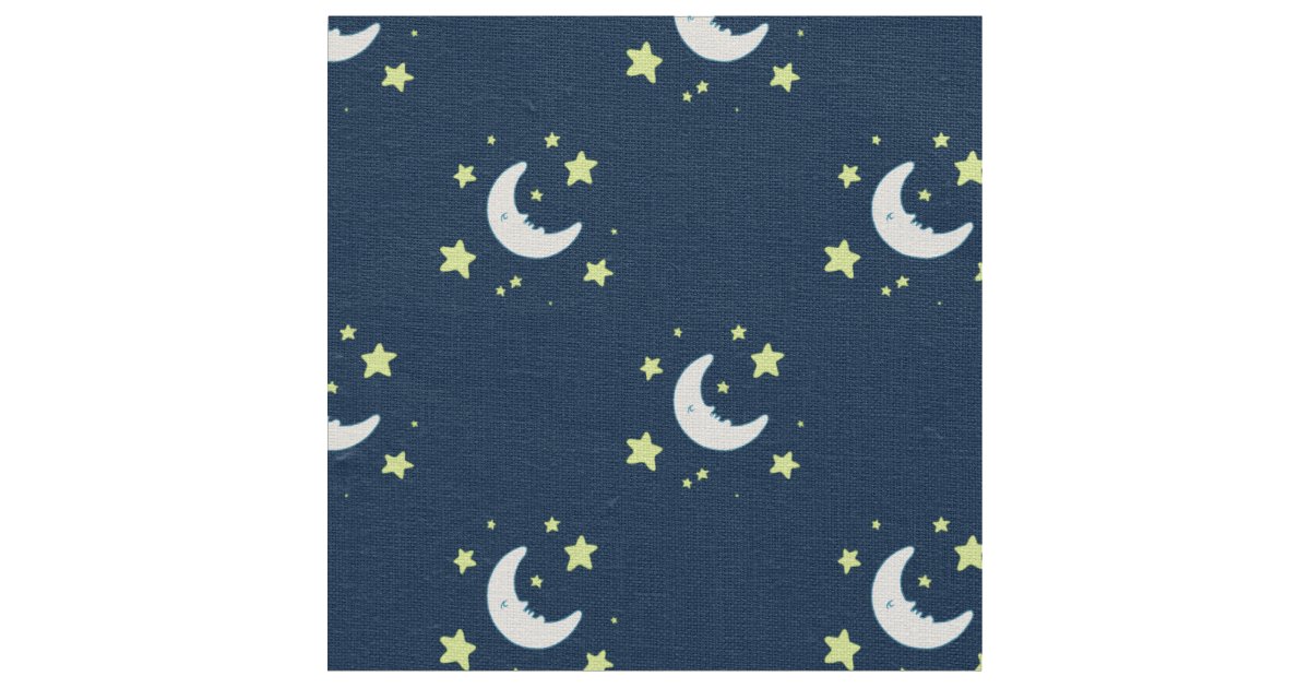 Moon & Stars Original Textile Print on Navy Fabric | Zazzle
