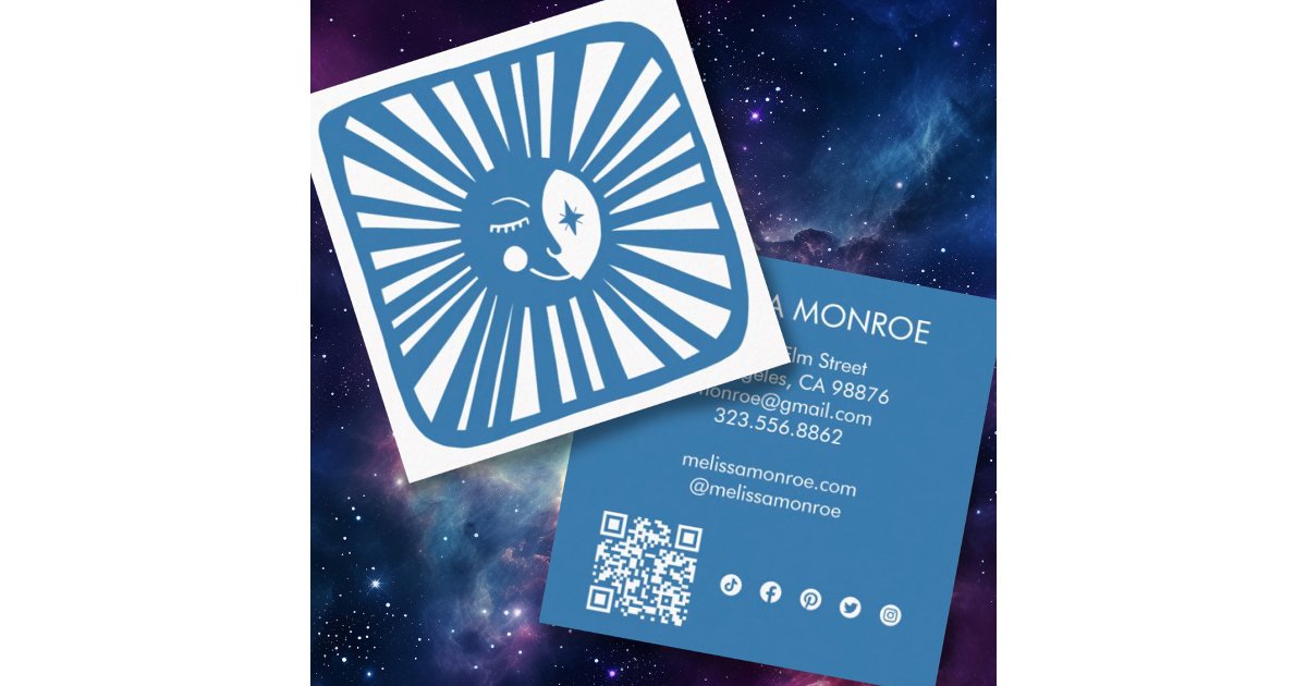 Moonlight Cute Charming Moon Social Media QR Code Square Business Card ...