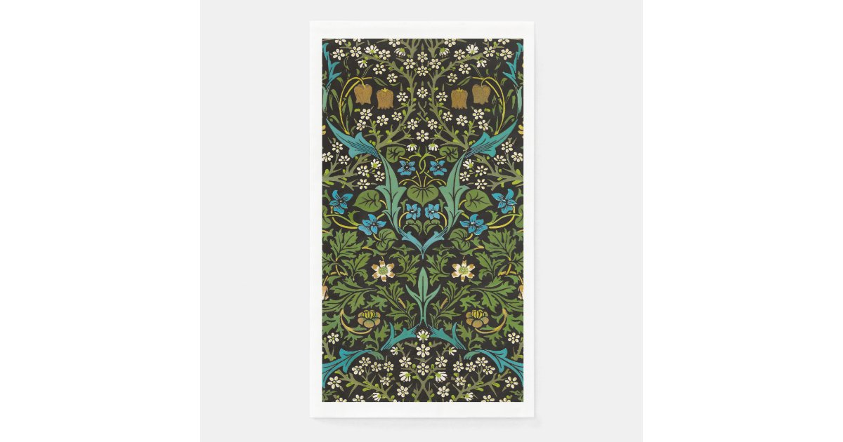 Morris Black Background Vintage Blackthorn Pattern Napkin | Zazzle