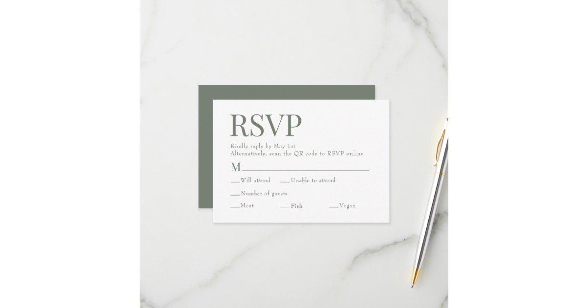 Moss Green Scan Qr Code Meal Choice Wedding RSVP Card | Zazzle