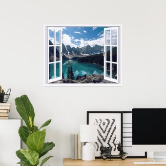 Mountains and Lake Landscape Fake Window View Poster | Zazzle