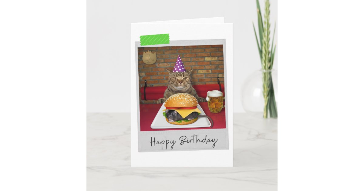 Mouse Burger Cat Funny Birthday Card | Zazzle