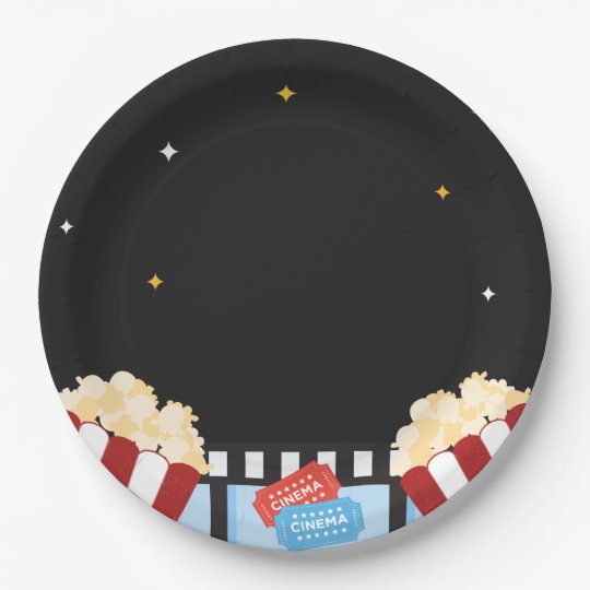Movie Night Backyard Party Popcorn Theater themed Paper Plate | Zazzle.ca