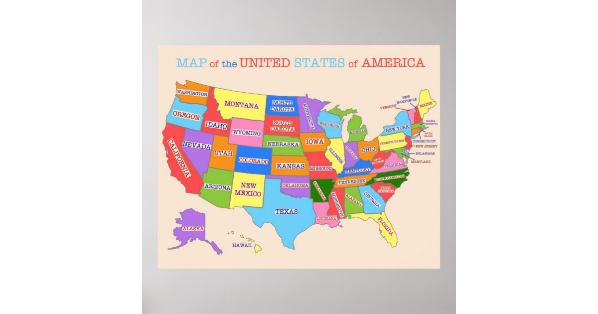 Multi-Colored Map Of the United States Poster | Zazzle