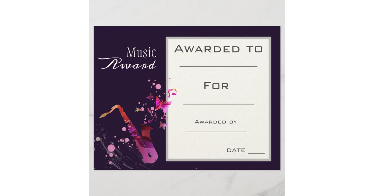 Music saxophone award certificate music teacher | Zazzle