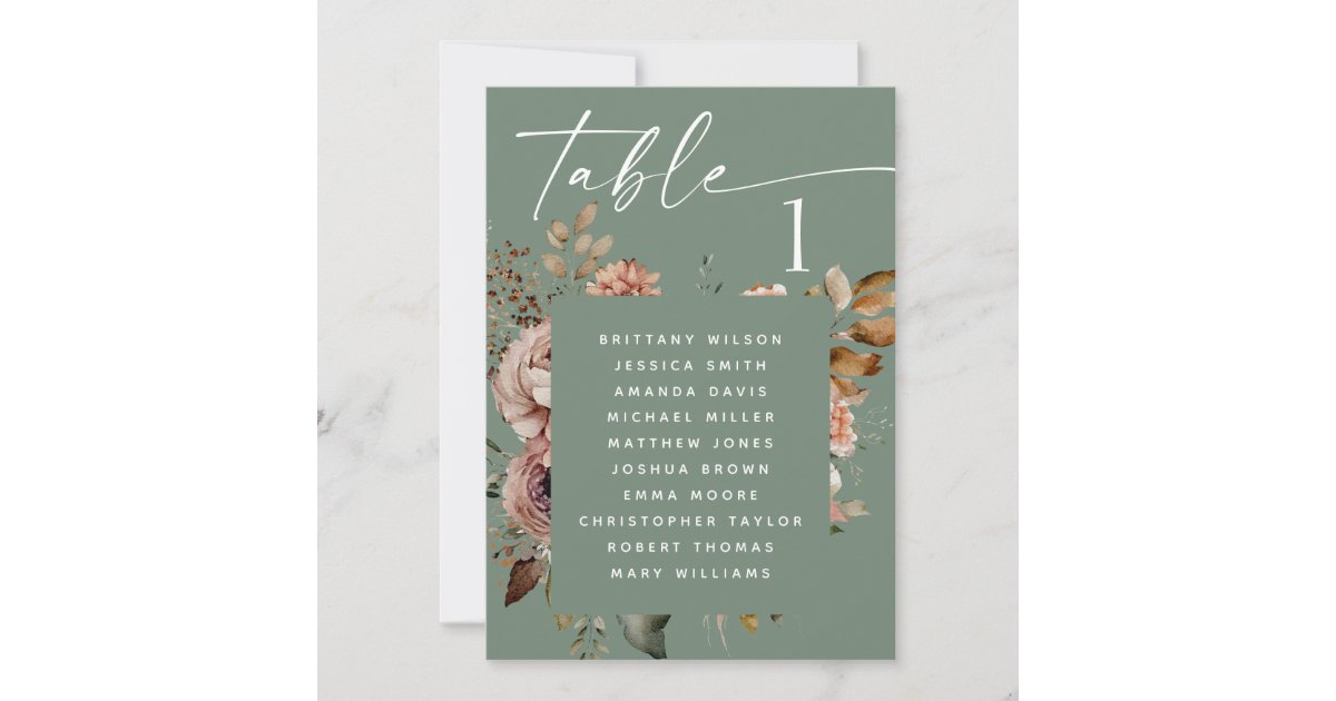 Muted Sage Green Boho Floral Wedding Seating Chart Invitation | Zazzle