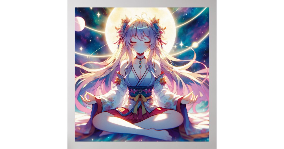 Namaste Anime Girl Meditating Poster | Zazzle