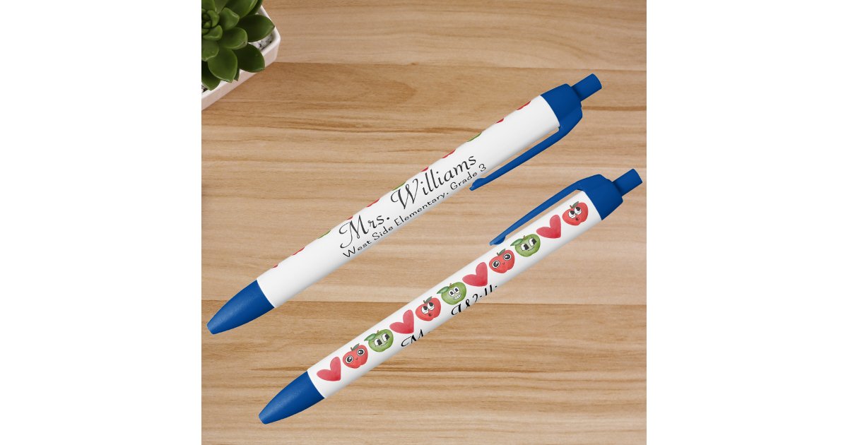 Name School, Red Apple Custom Teacher Appreciation Blue Ink Pen | Zazzle
