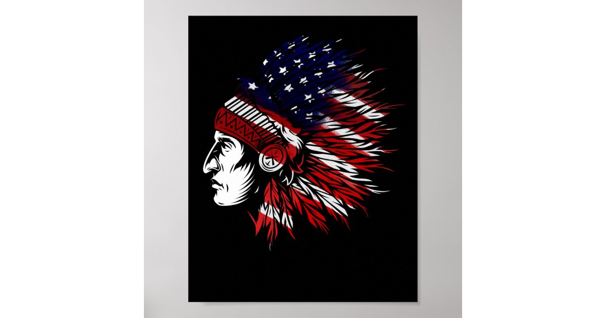 Native American Indian USA Flag Independence Day Poster | Zazzle