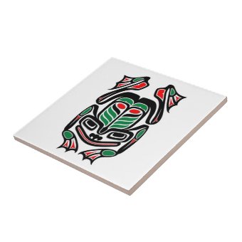Native Haida Art Frog - black on white Tile | Zazzle
